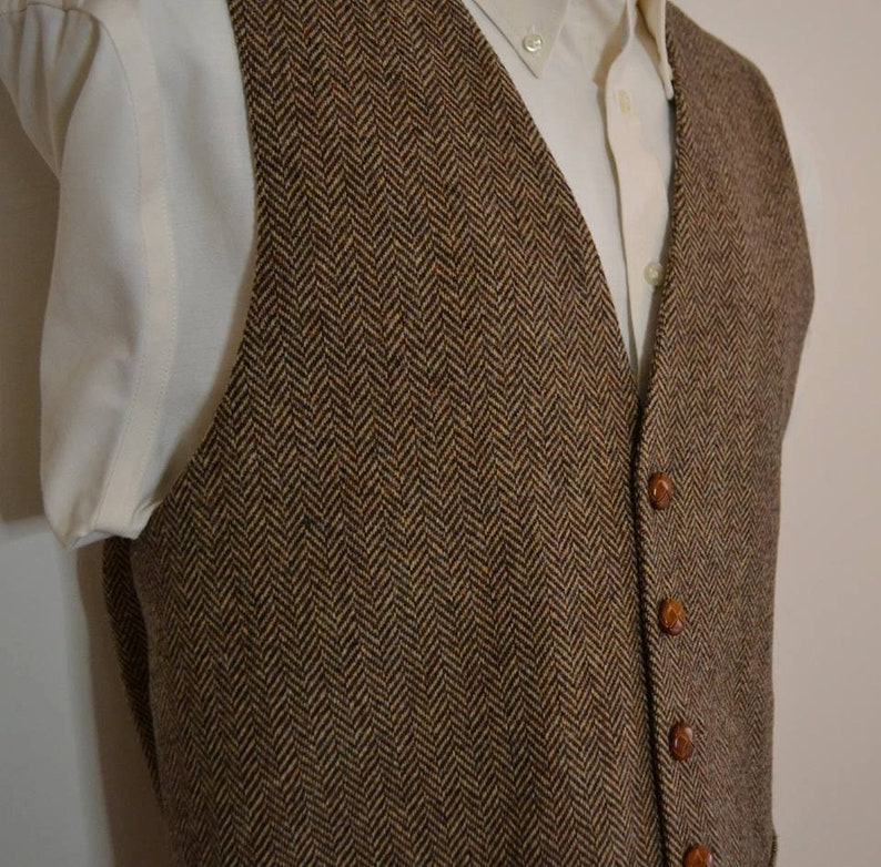 Mens Vest, Herringbone in Wool Tweed, 100% Acetate Lined , AC Ashworth ...