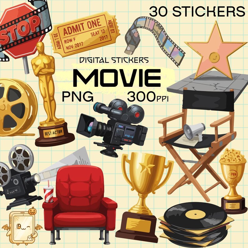 Movie Digital Stickers: Cinema Clipart Icons (digital Download) - Etsy
