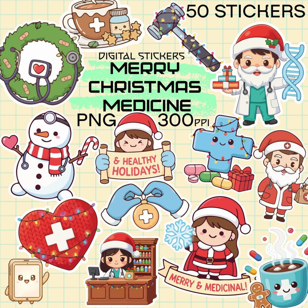 50 Christmas Medical PNG Stickers | Cute Holiday Doctor & Nurse Clipart ...