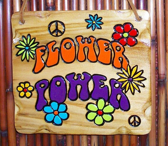 Items similar to FLOWER POWER wood sign with peace signs and flowers on ...