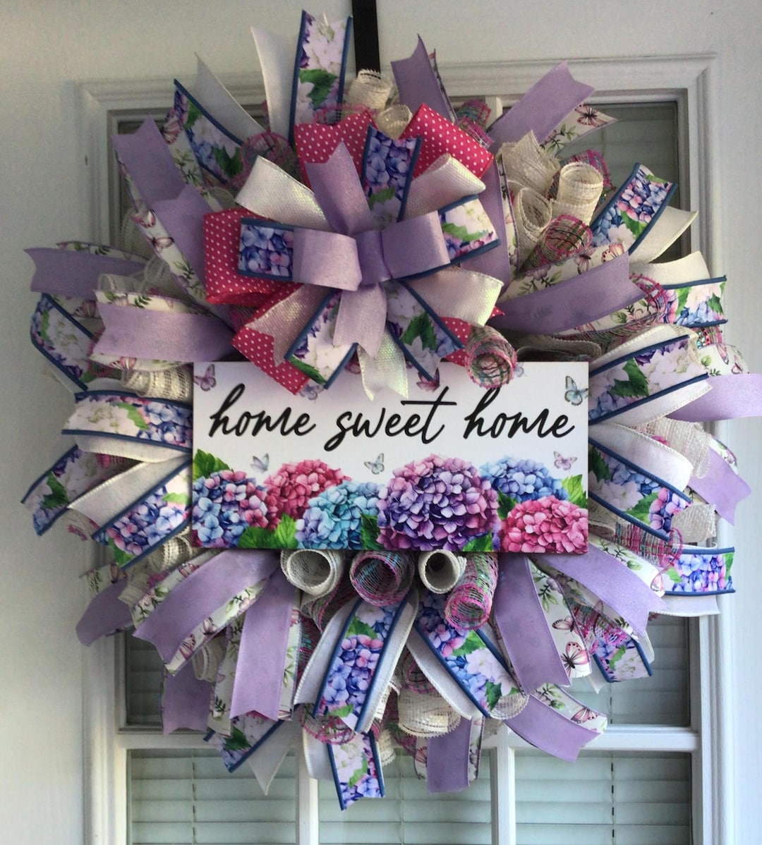 Handmade Hydrangea Wreath, Purple Spring Floral Farmhouse Door Decor - Etsy