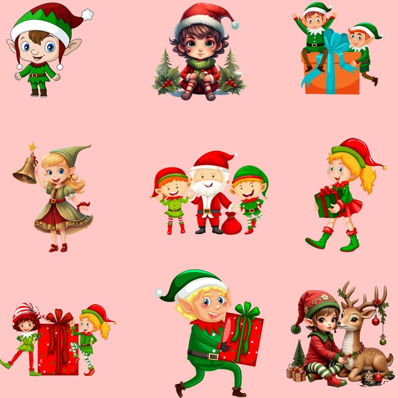 Christmas Elf Clipart Bundle: 300+ Holiday PNG for Sublimation Designs ...