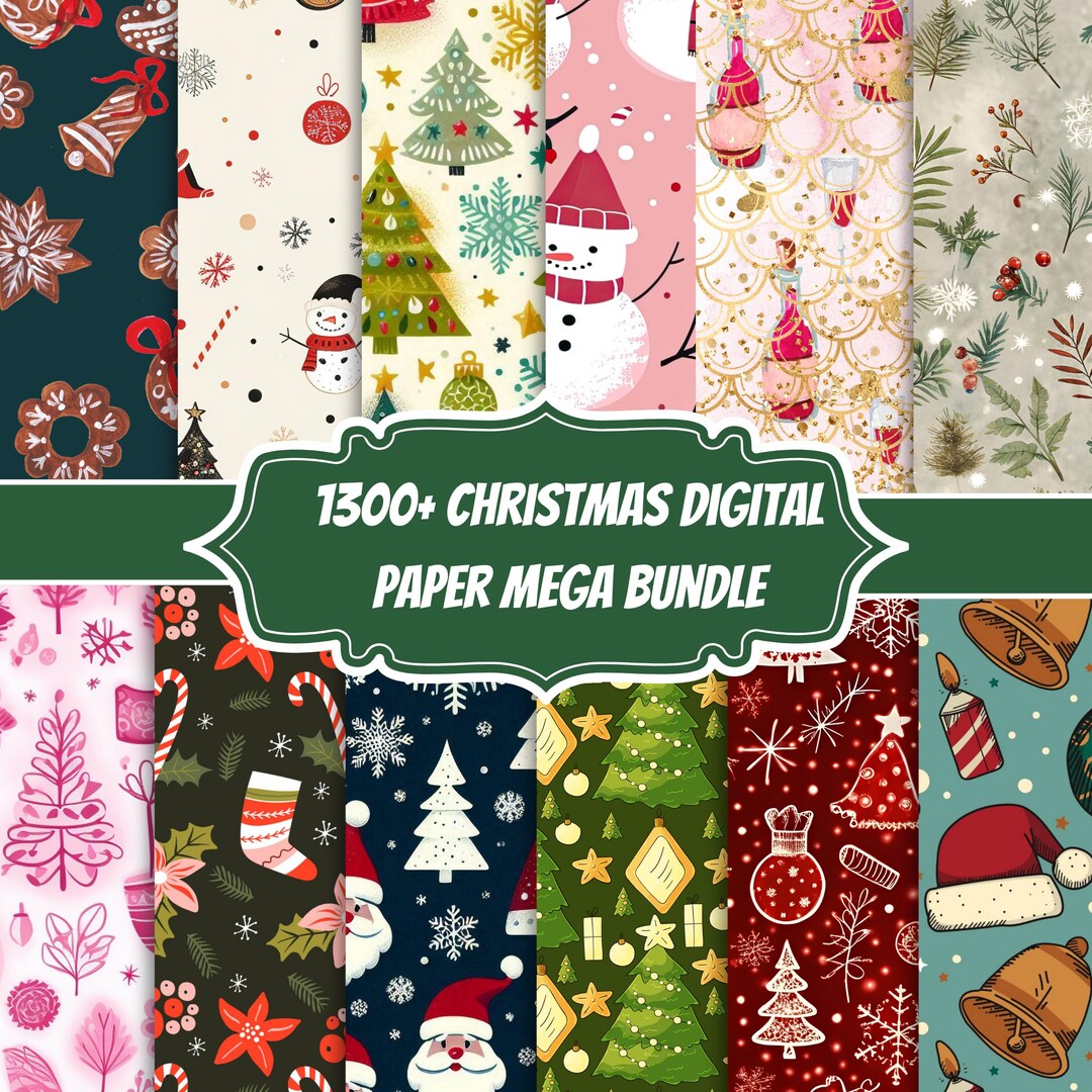 Christmas Digital Paper Mega Bundle: 1300+ Holiday PNG Patterns ...