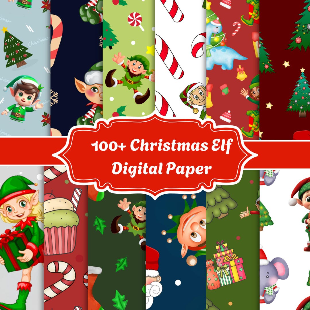 Elf Christmas Digital Paper: 12x12 Holiday Seamless Designs (PNG ...