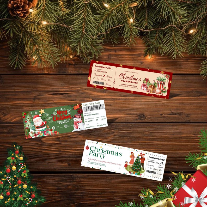 Christmas Boarding Pass: 15+ Canva Editable Air Ticket Template ...