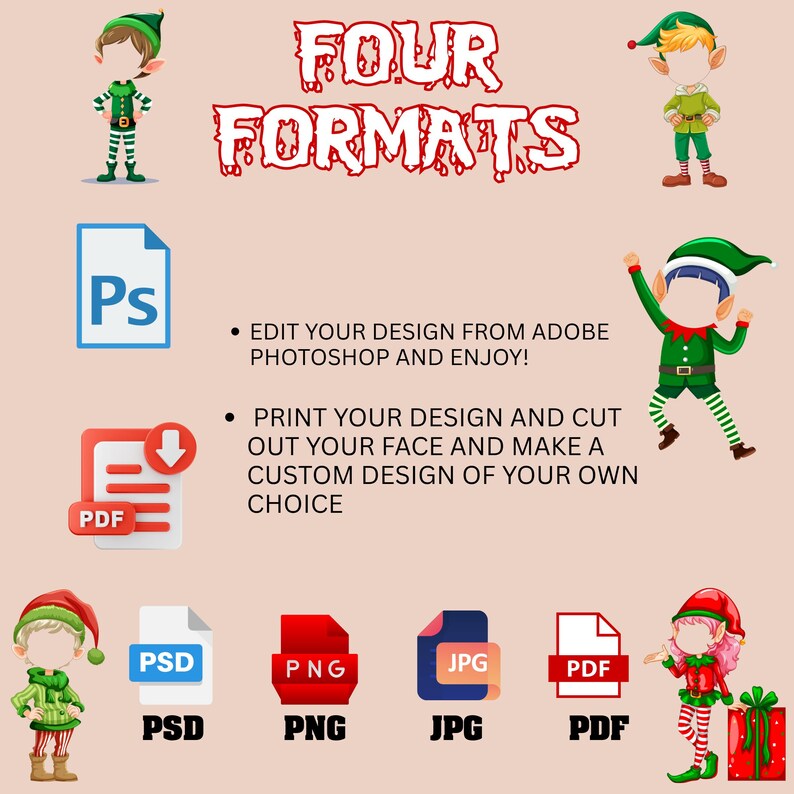 Elf Photo Template Bundle: 100+ Christmas Face Designs (PNG, PSD, PDF ...
