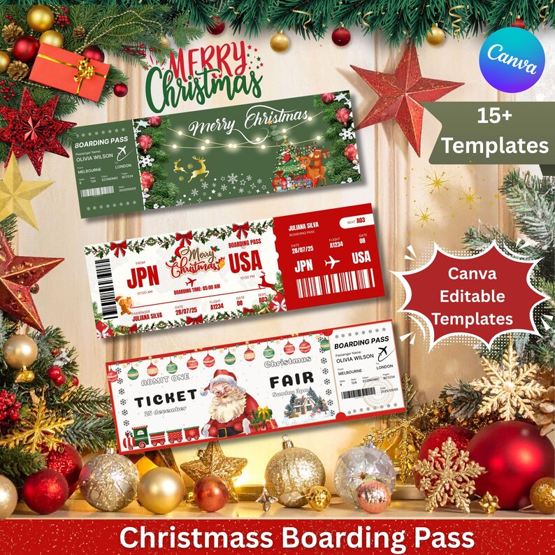 Christmas Boarding Pass: 15+ Canva Editable Air Ticket Template ...