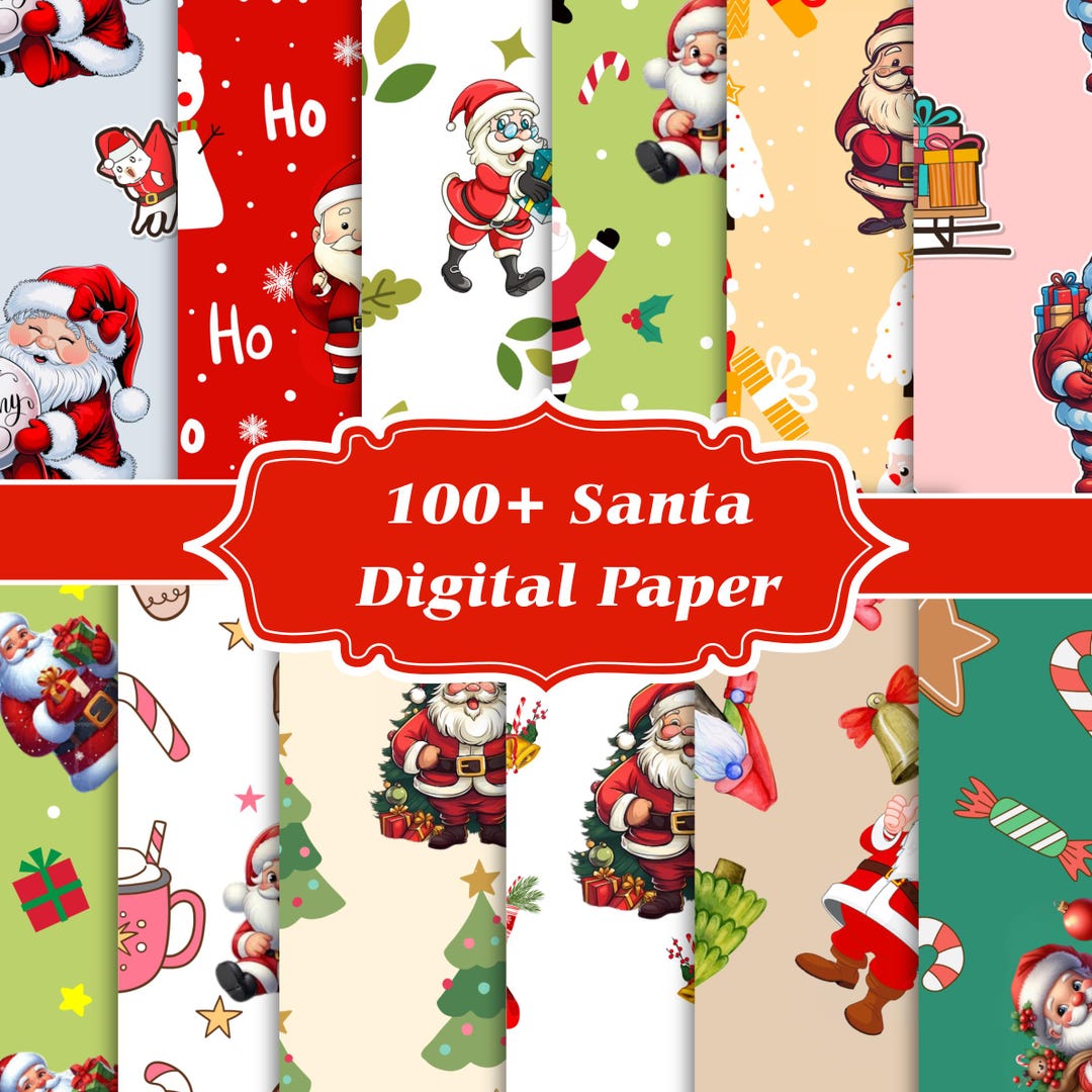 Christmas Santa Digital Paper: 100+ Holiday Seamless Patterns for ...