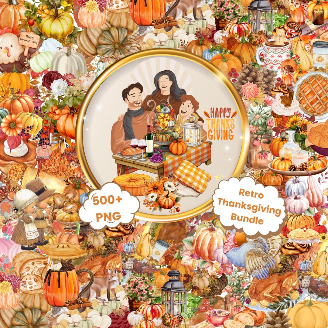Retro Thanksgiving PNG Bundle: 500+ Mega Turkey Clipart & Fall ...