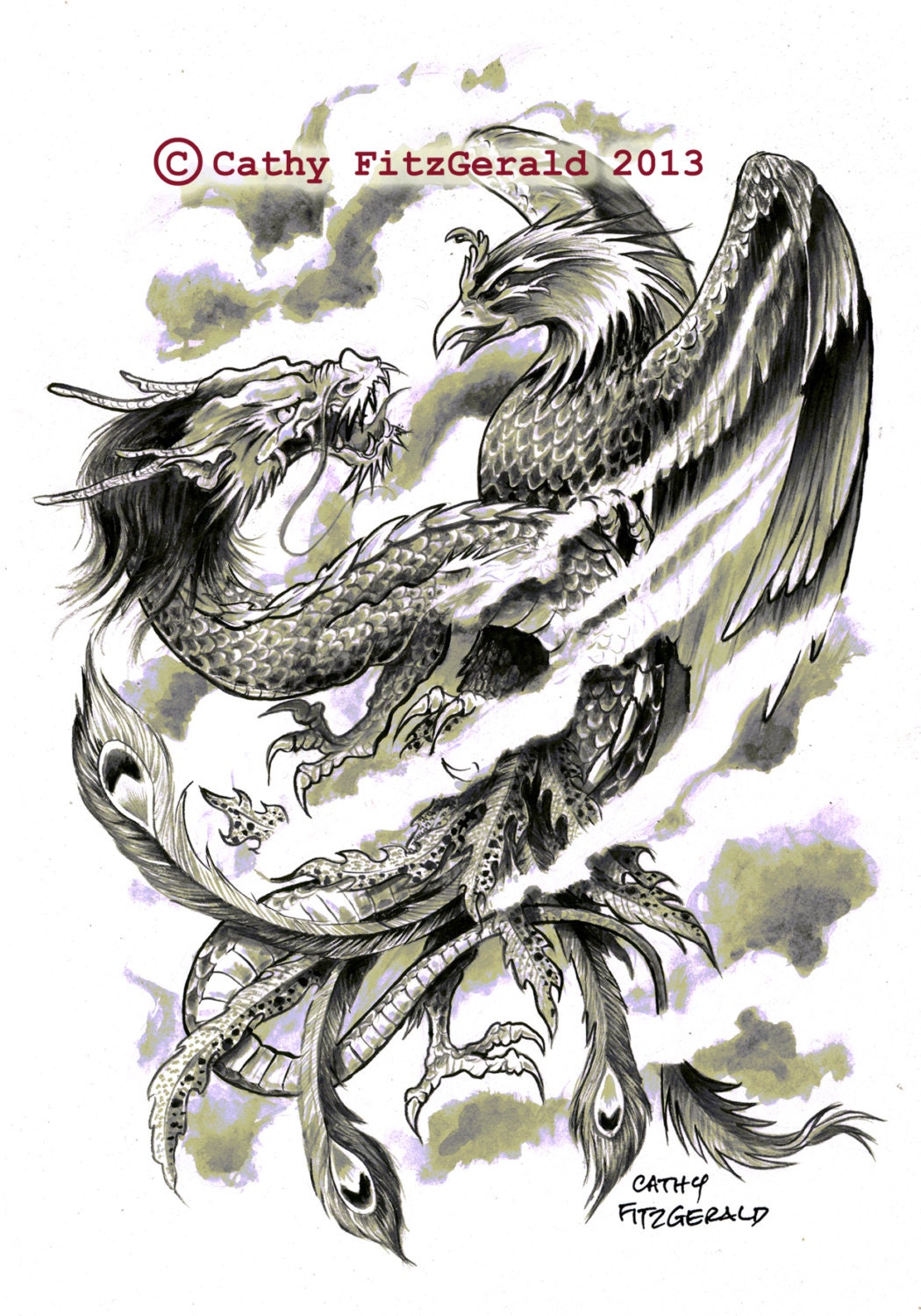 Phoenix And Dragon Drawing