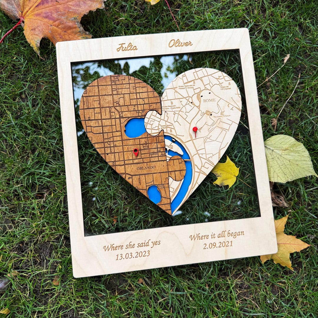 Long Distance Relationship Map — Personalized 2 Location Wood Map ...