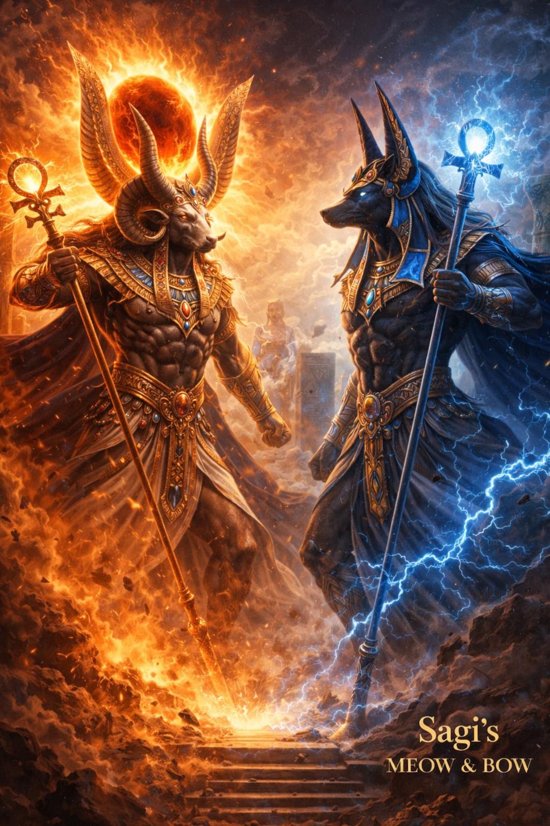 Amun Ra Vs Anubis Wall Art Printable | Egyptian Gods Battle Art | Sun ...