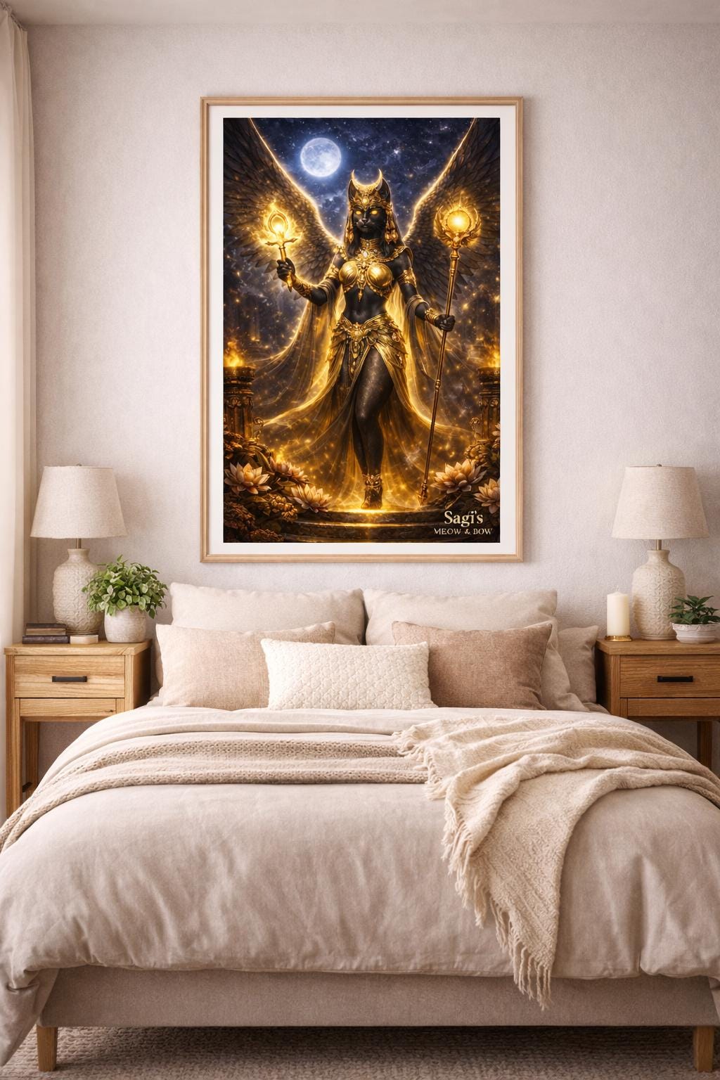 Lunar Ascendant Cat Goddess – Moonlight Celestial Guardian Wall Art - Etsy