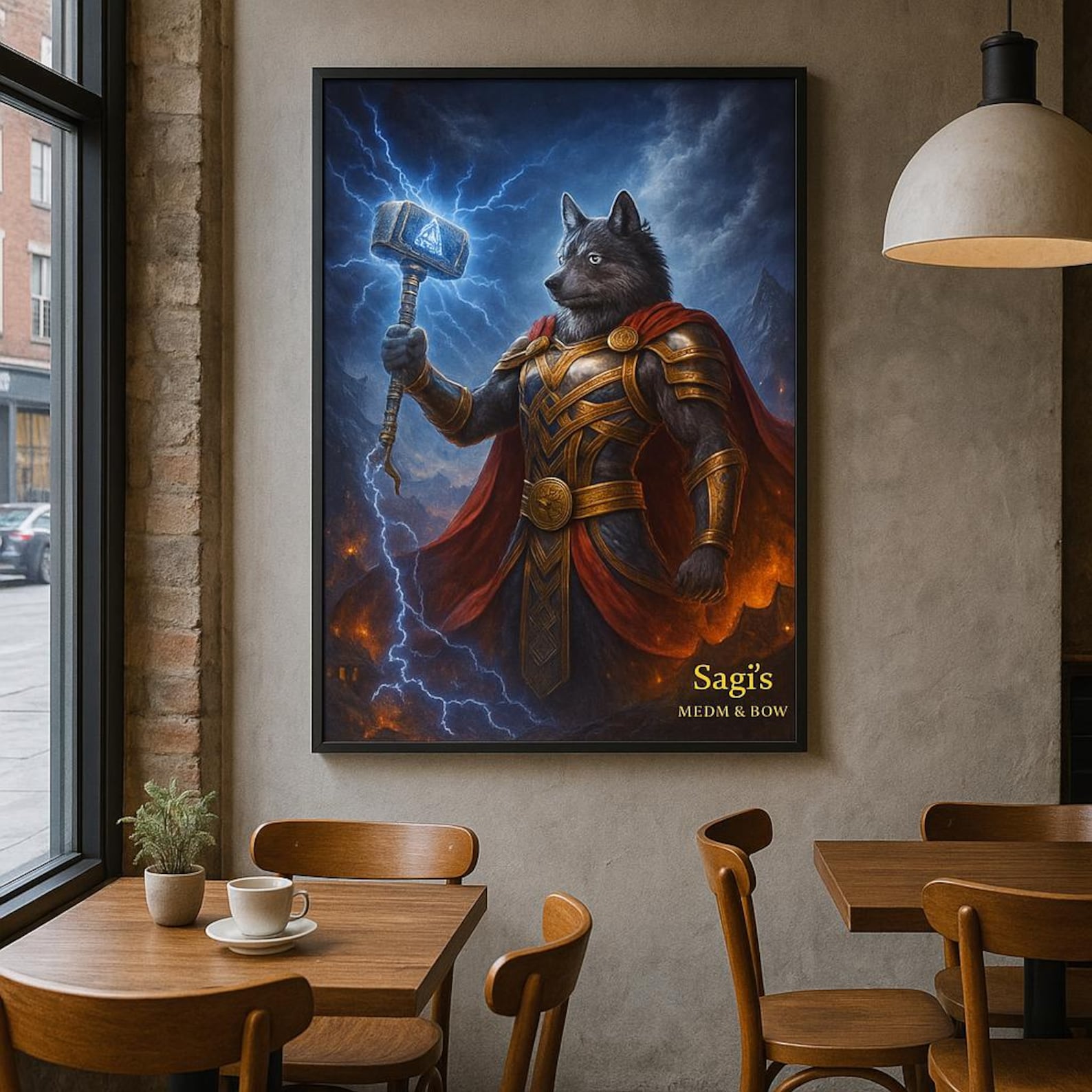 Thor Wolf God Art Print | Norse Mythology Lightning Decor (digital ...