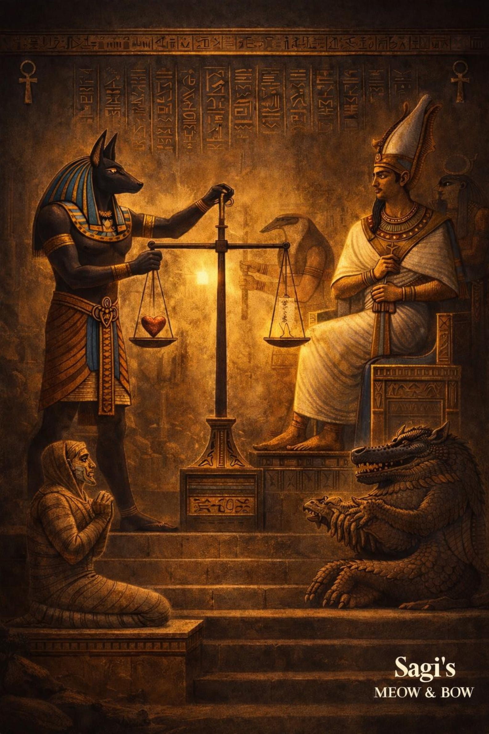 Anubis Weighing the Heart Wall Art, Egyptian Judgment Scene, Ancient ...