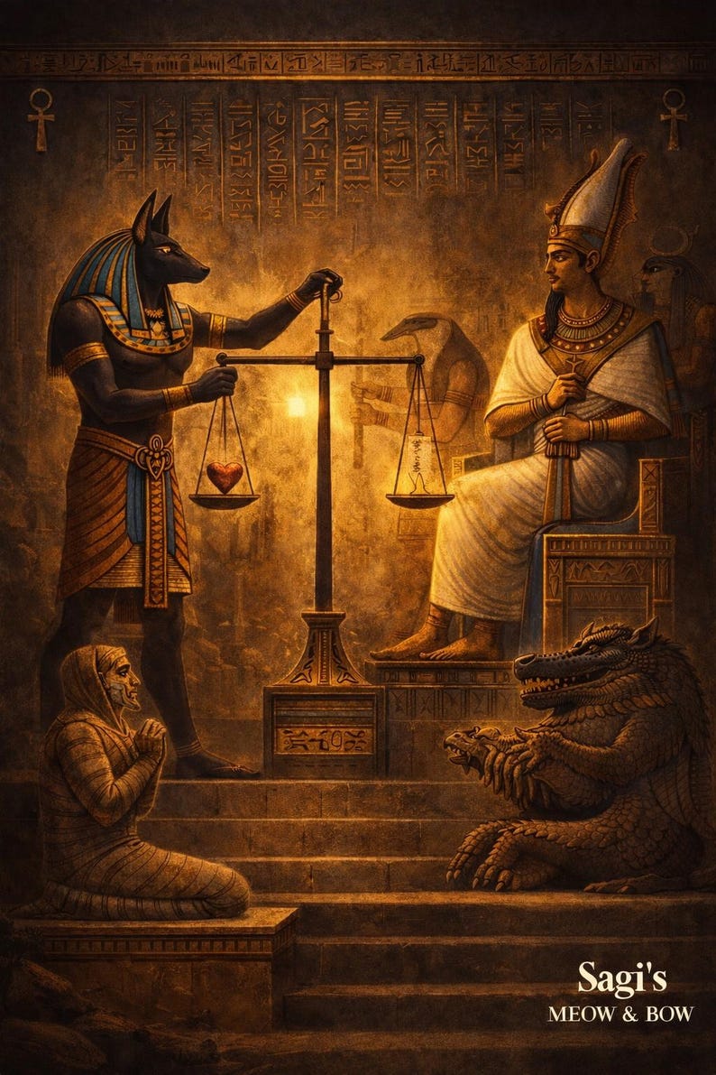 Anubis Weighing the Heart Wall Art, Egyptian Judgment Scene, Ancient ...