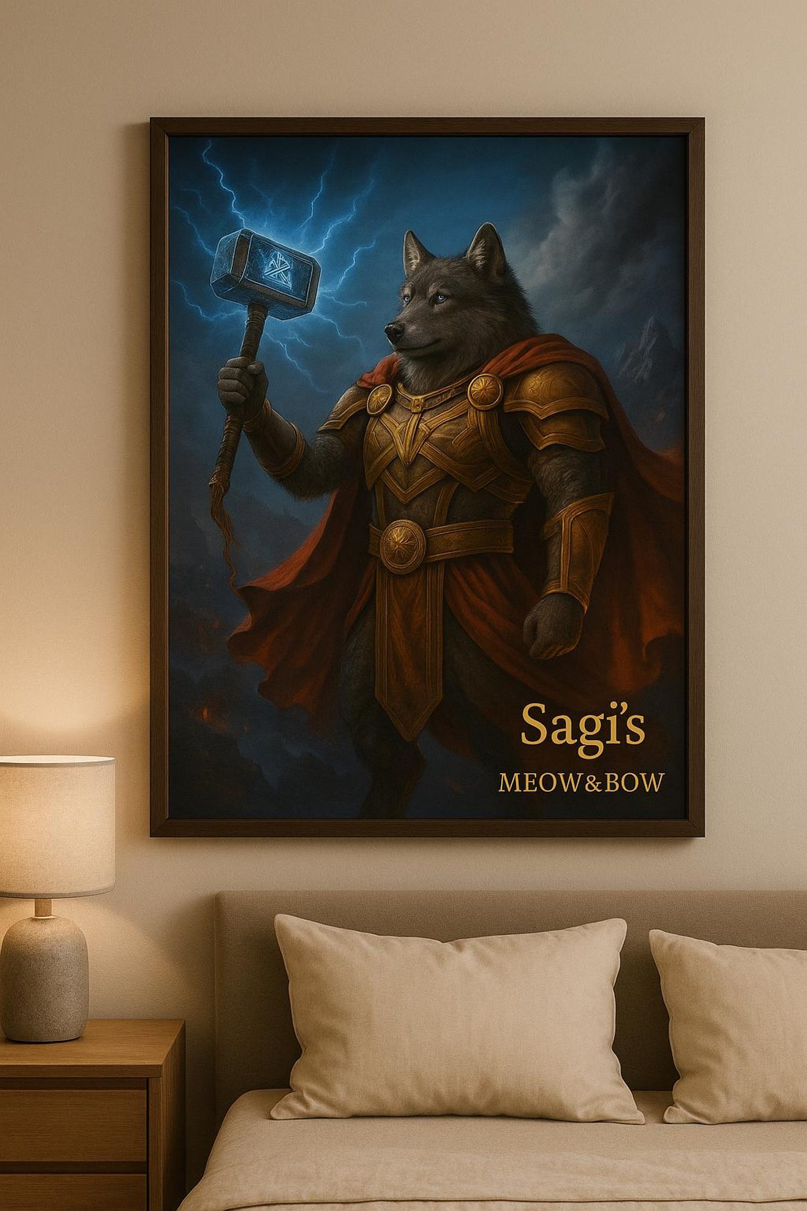 Thor Wolf God Art Print | Norse Mythology Lightning Decor (digital ...