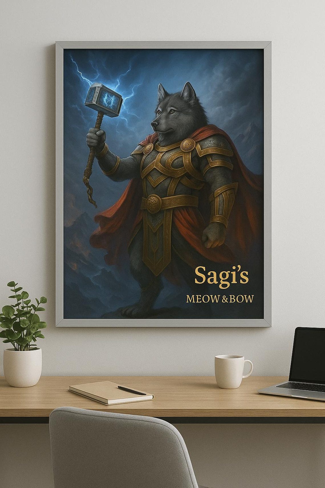 Thor Wolf God Art Print | Norse Mythology Lightning Decor (digital ...