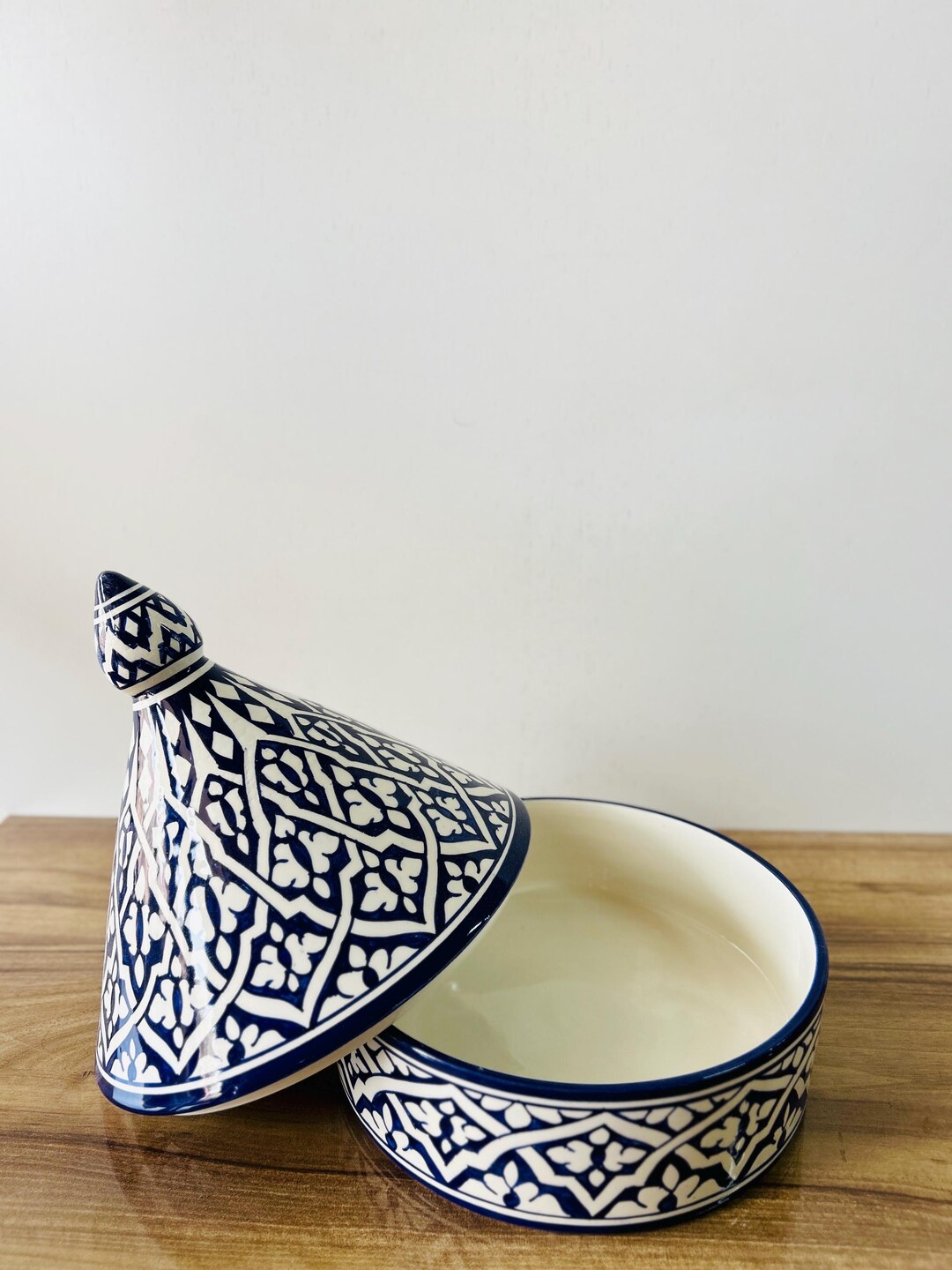 Handcrafted Blue & White Ceramic Tagine – Moroccan Decorative Serving ...
