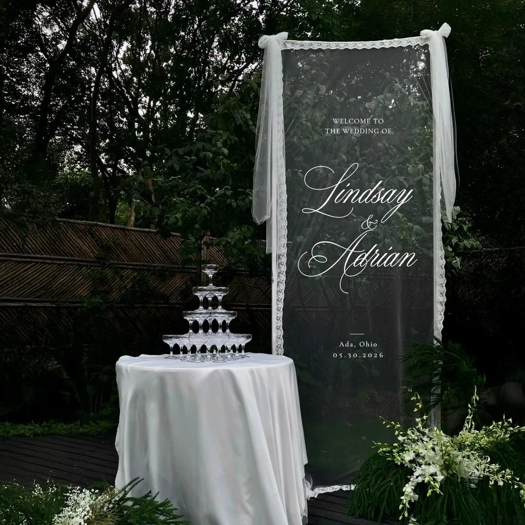 Personalized Sheer Tulle Lace Trim Wedding Welcome Sign & Banner ...