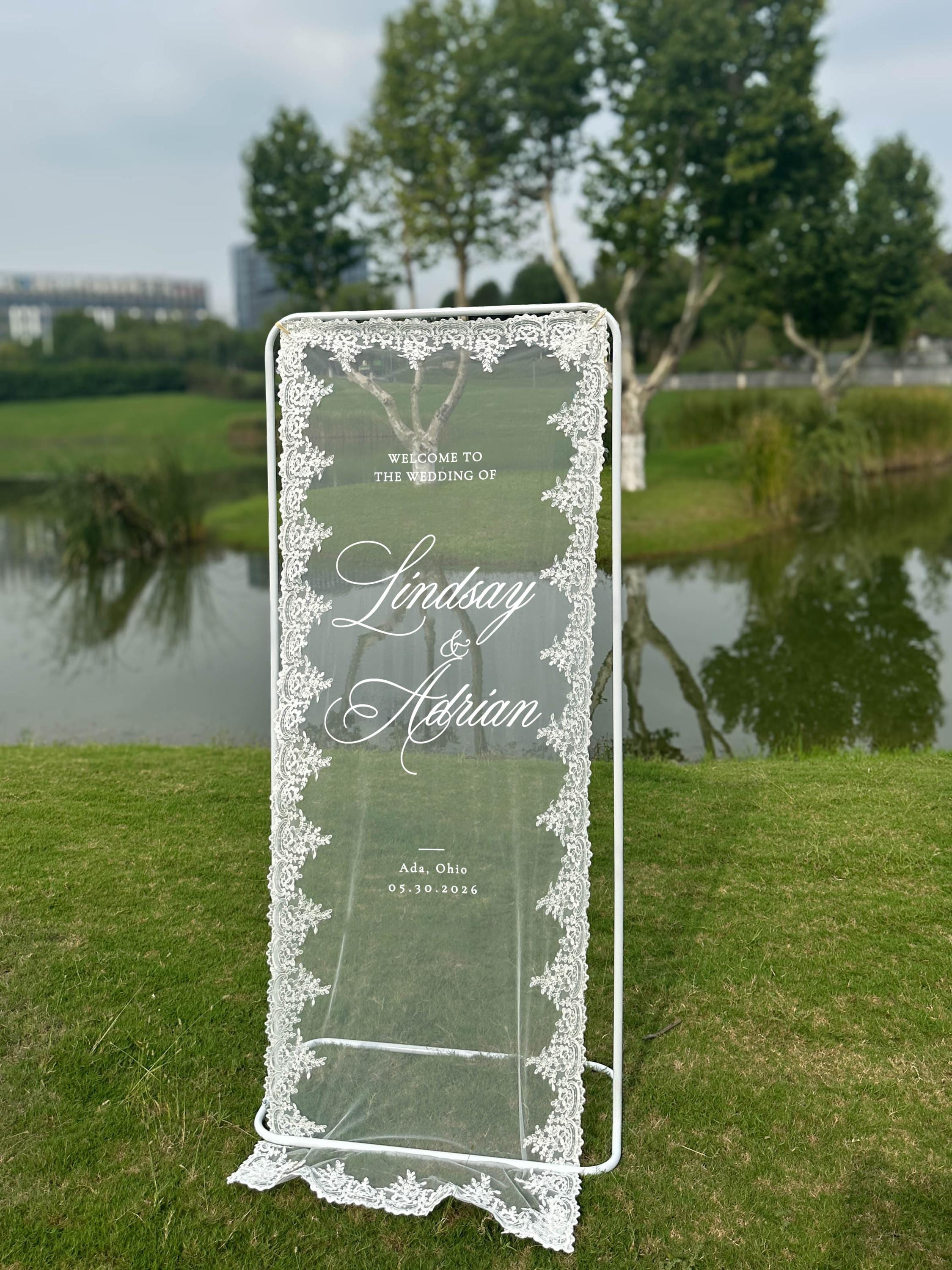 Personalized Sheer Chiffon Tulle Wedding Welcome Sign: Lace Trim ...
