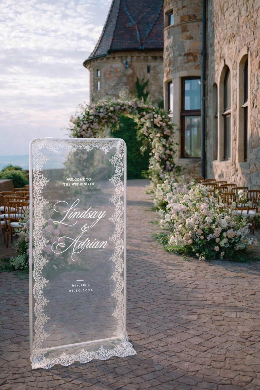 Personalized Sheer Chiffon Tulle Wedding Welcome Sign: Lace Trim ...