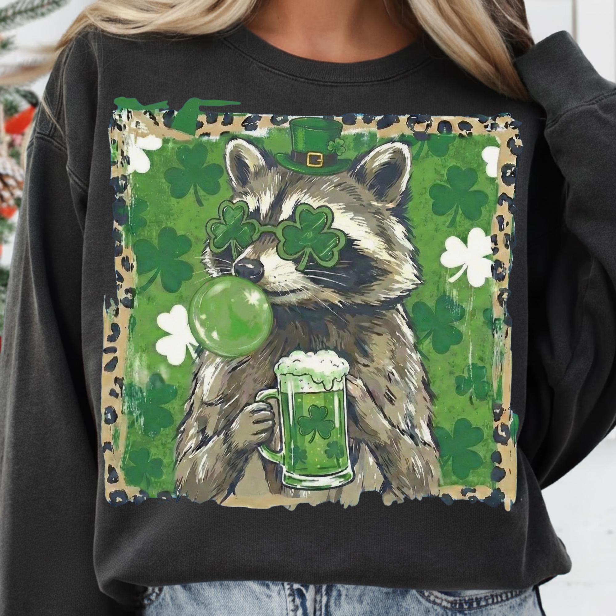 Leopard St Patrick's Day Raccoon PNG, Beer Lover Png, Funny Shamrock ...