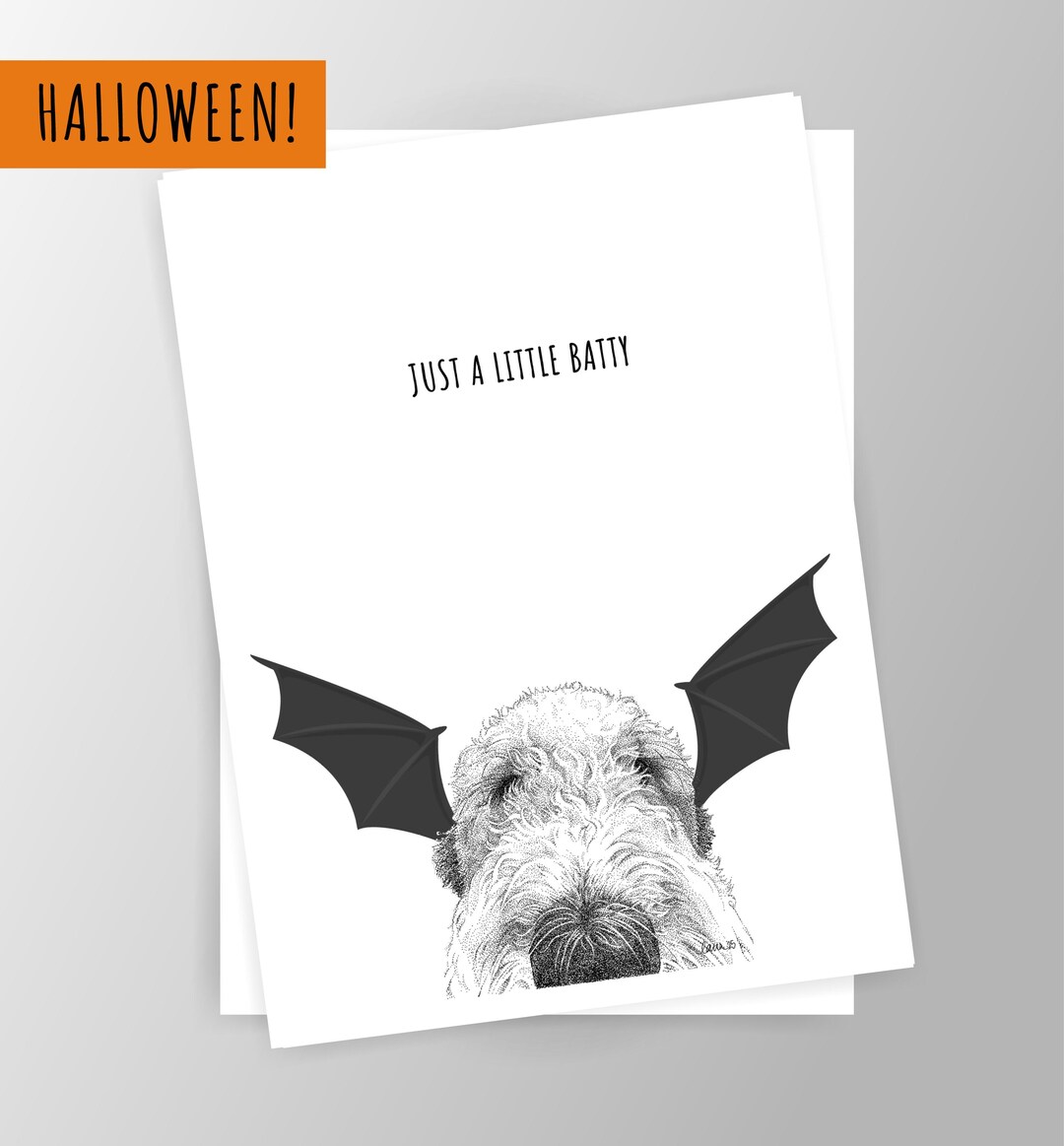 JUST A LITTLE BATTY Doodle Dog Costume Halloween Card, Original Dog ...