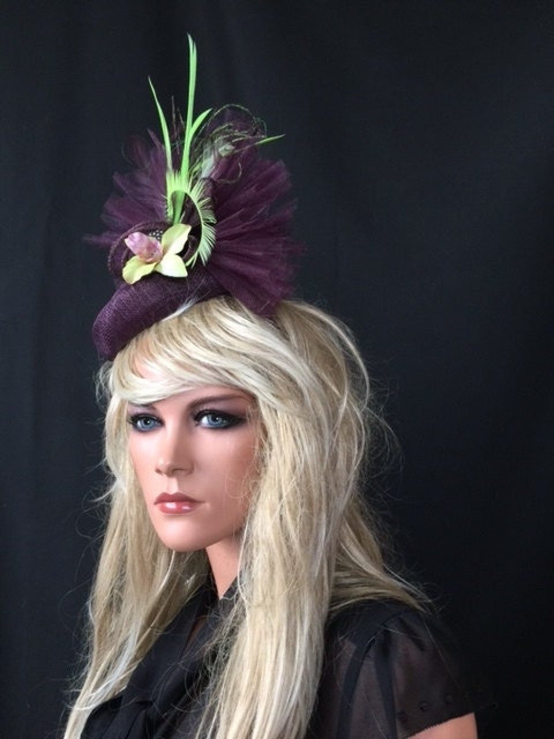Purple Burgundy Wedding Hat Deep Purple/ Aubergine With Green Pink ...
