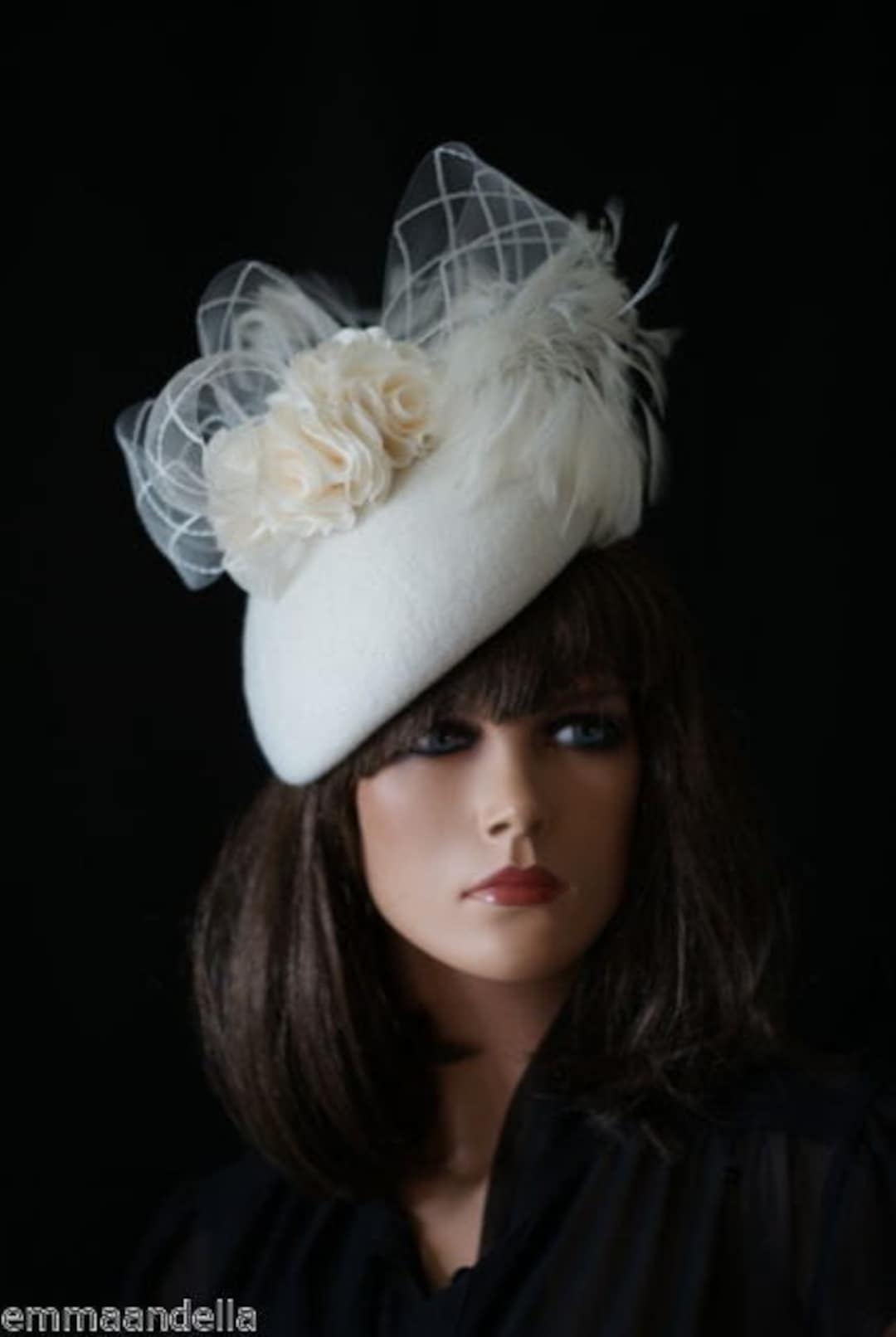 Cream Wedding hat Chic designer unique winter white cream hand blocked ...