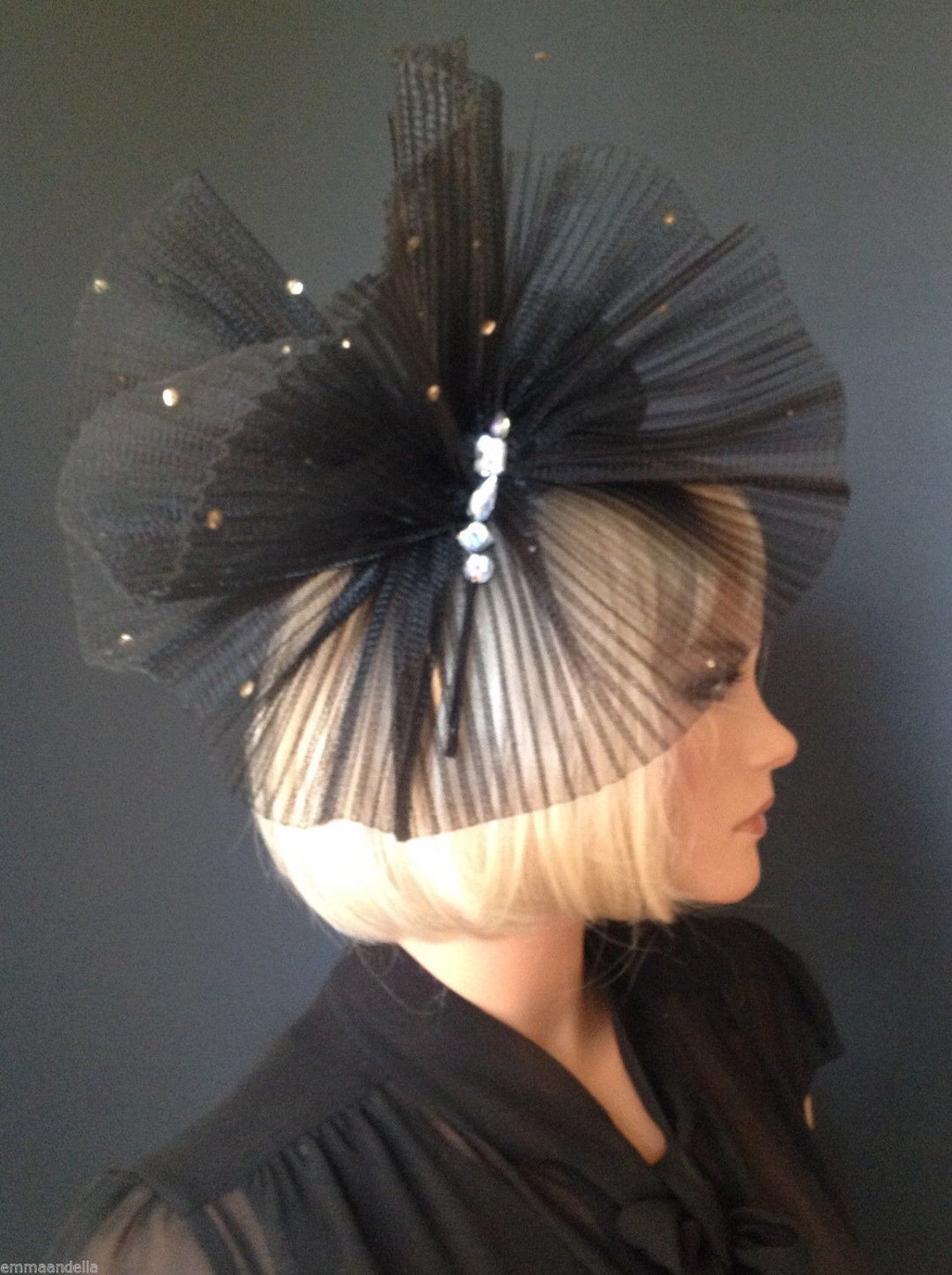 Black Crinoline Wedding Fascinator Sequined Large Fascinator is Adorned ...