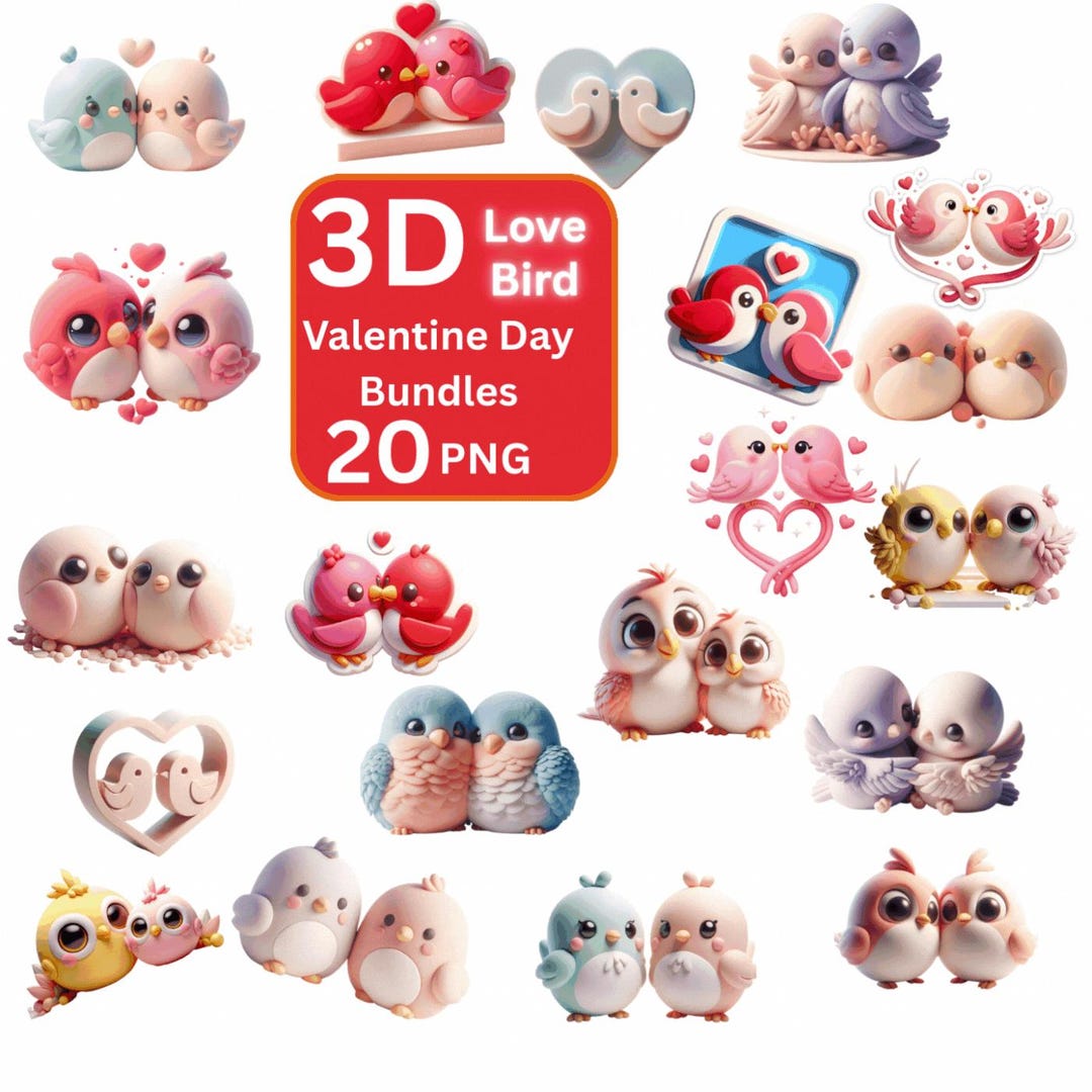 3D Valentine’s Day Love Birds PNG, Romantic Couple Bird Clipart ...