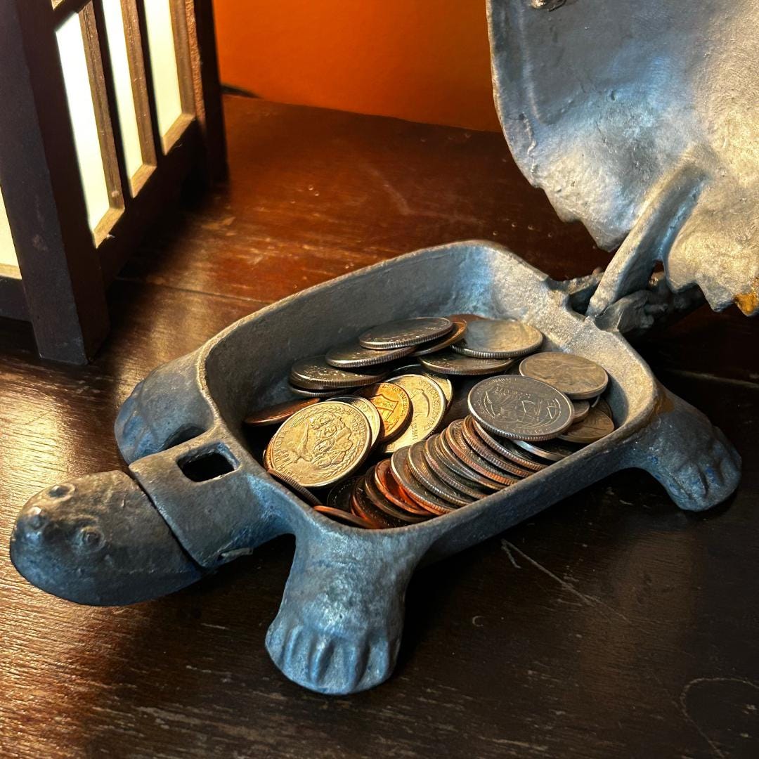 Vintage Turtle Ashtray Trinket Box With Mechanical Spring-loaded Hinge ...