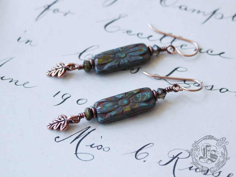 Rustic Deco Earrings With Rose Gold Filled Ear Wires. | Etsy