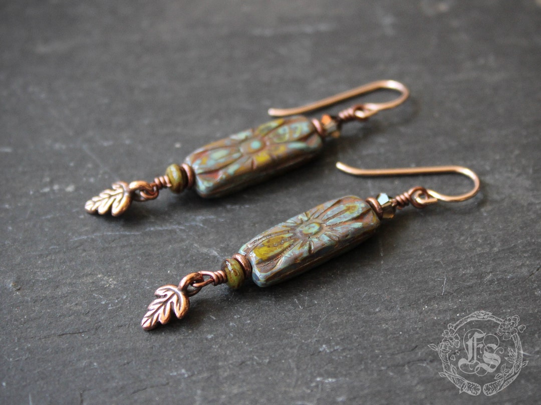 Rustic Deco Earrings With Rose Gold Filled Ear Wires. - Etsy