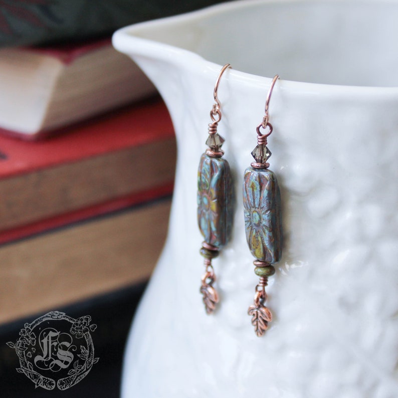 Rustic Deco Earrings With Rose Gold Filled Ear Wires. | Etsy