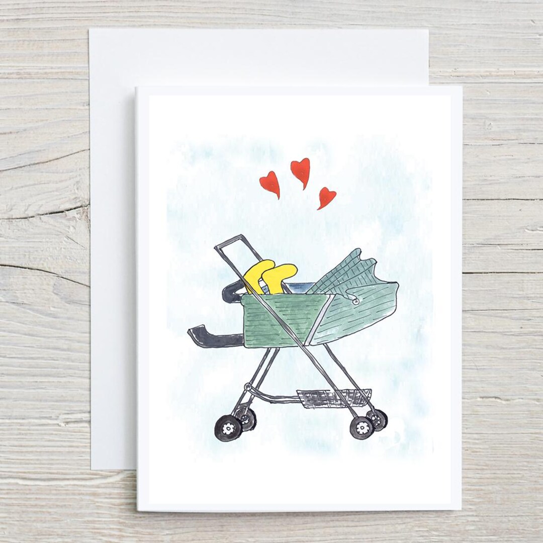 Welcome New Baby Card: Watercolor Stroller Design - Etsy