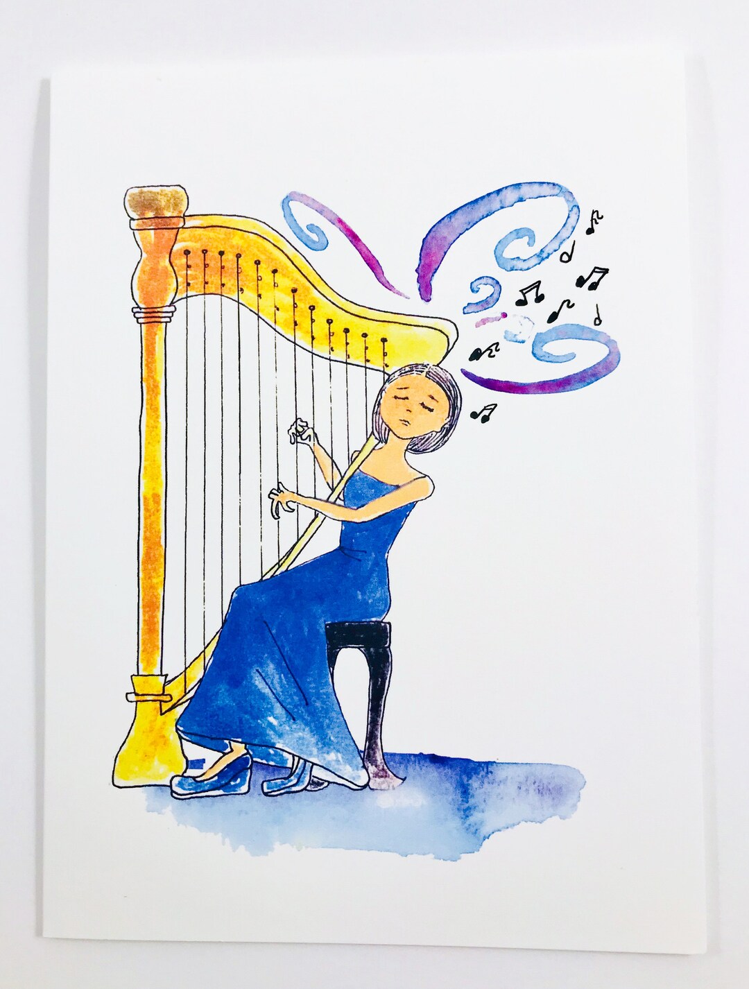 Harpist, Strings Instrument, Birthday Card, Girl Playing Harp - Etsy