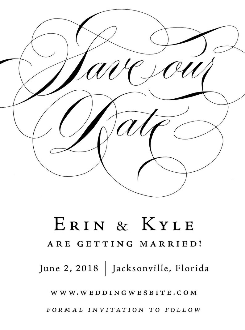SAVE THE DATE Modern Simple Script Calligraphy Black and White Classic ...