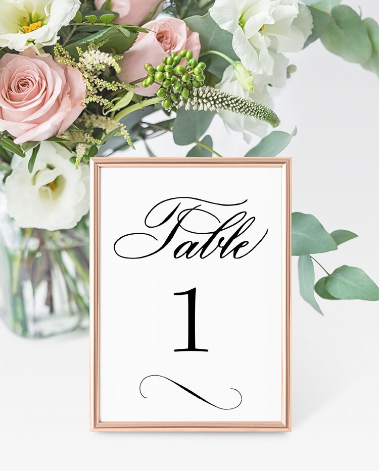 Wedding Reception Table Number Black and White Modern Calligraphy 5x7 ...