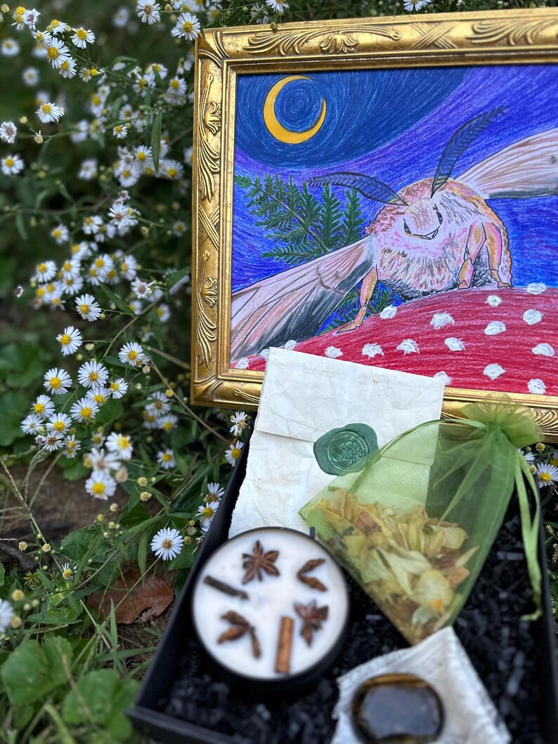 Handmade Moth Art Ritual Bundle: Crystal, Spell Candle, Intuition Spell ...