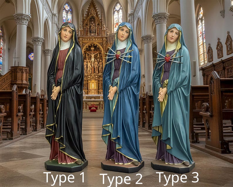Our Lady of Sorrows Statue 30cm | Hand-painted Virgin Mary Figurine ...