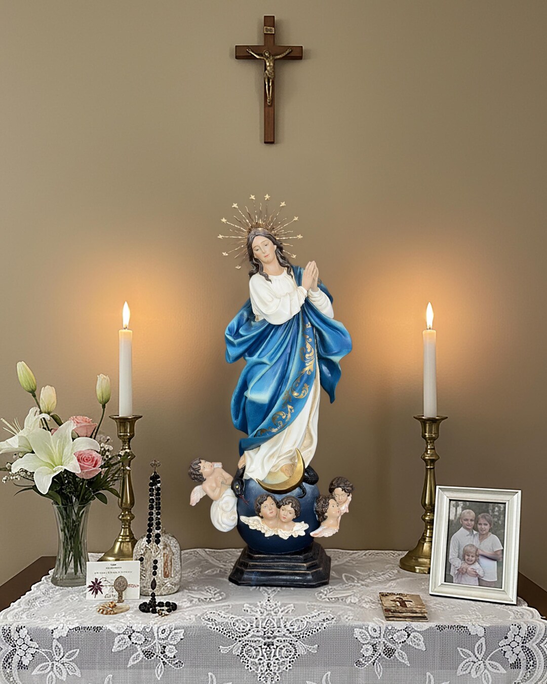 Virgin Mary Immaculate Conception Statue 40cm | Hand Painted Composite ...