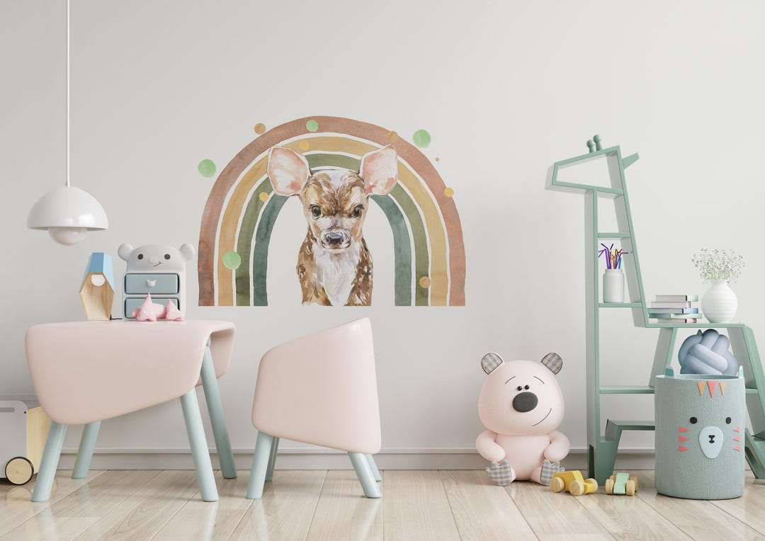 Forest Animals on Rainbow, Woodland Animals for Nursery Room, Polka ...