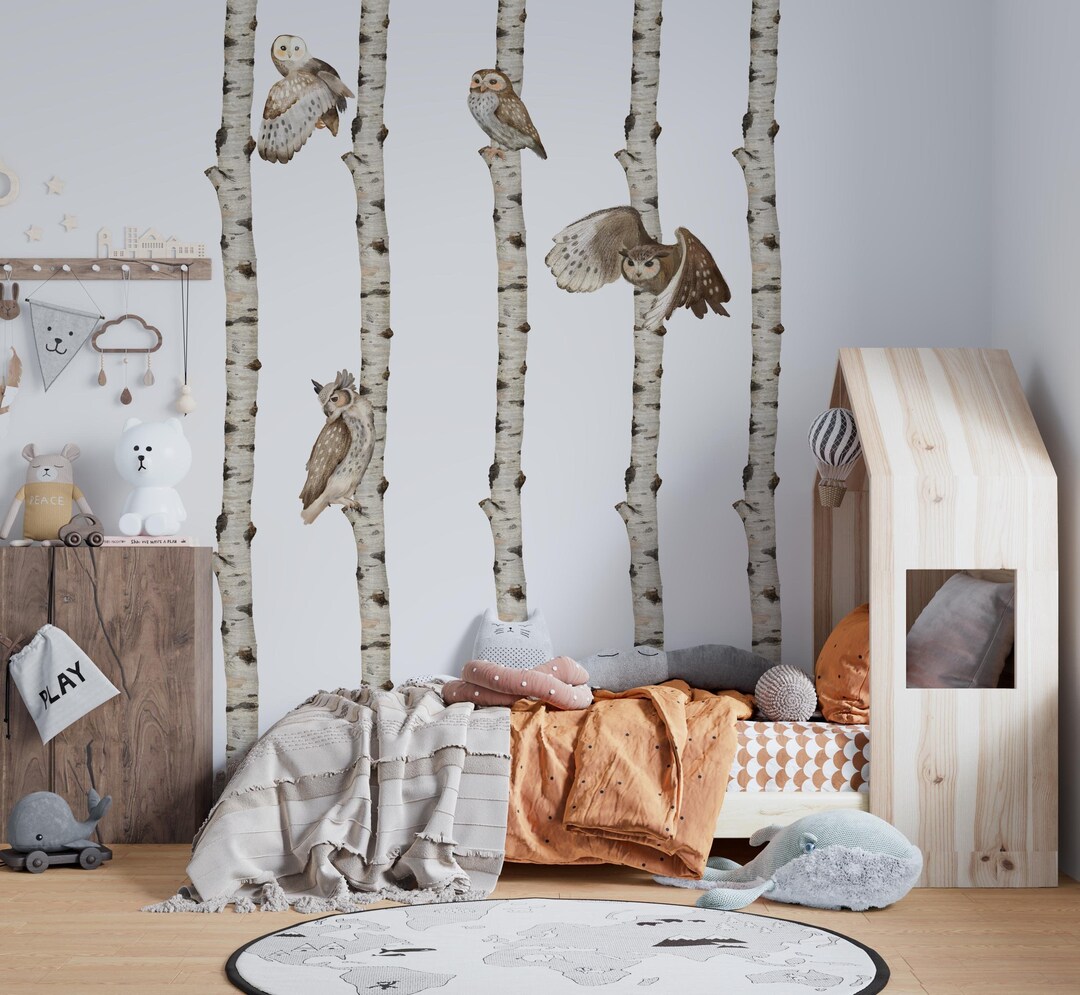Birch Tree & Owl Wall Decals, Woodland Nursery Decor - Etsy