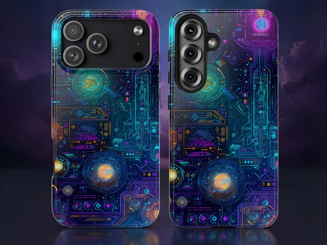 Cyberpunk Tech Core Phone Case – Neon Circuit Sci-fi Art for iPhone ...