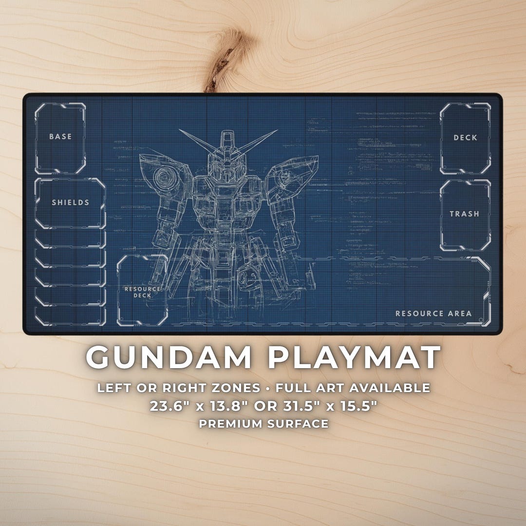Gundam Blueprint Playmat With Zones – Mecha Schematic Gaming Desk Mat ...