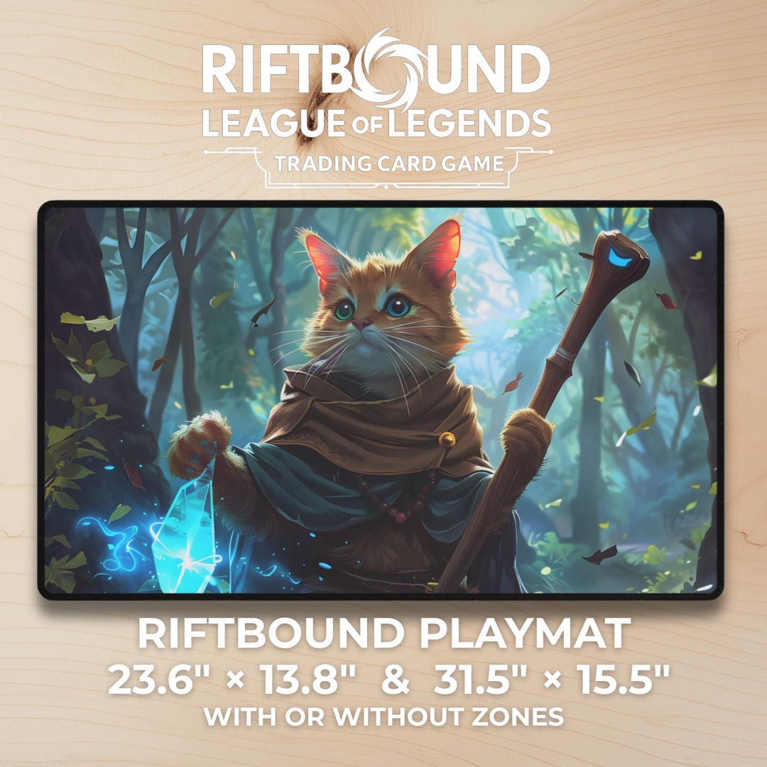 Riftbound Playmat With Zones – Cosmic Cat Mage Fantasy Mat • TCG ...