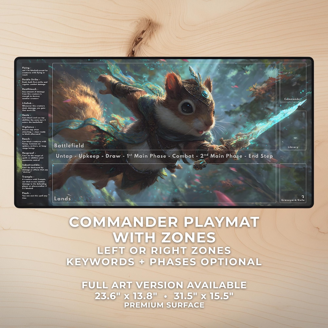 MTG Commander Playmat With Zones – Fantasy Squirrel Playmat – Magic the ...