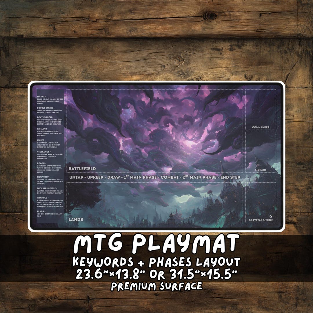 MTG Playmat With Zones, Phases & Keywords | Left or Right Layout ...